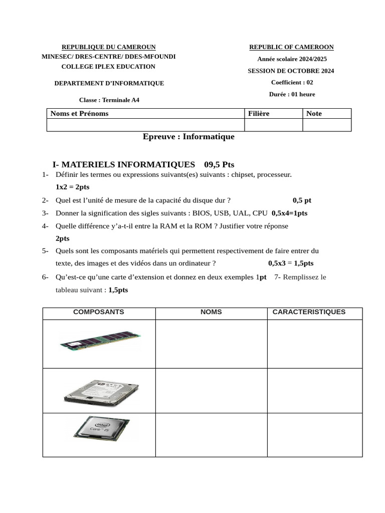 Épreuve d'Informatique Terminale A4 | PDF | Application | Système d ...
