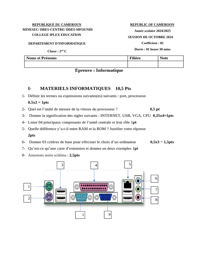 2nde C 1ere Séquence Oct 2024 | PDF | Logiciel | Informatique
