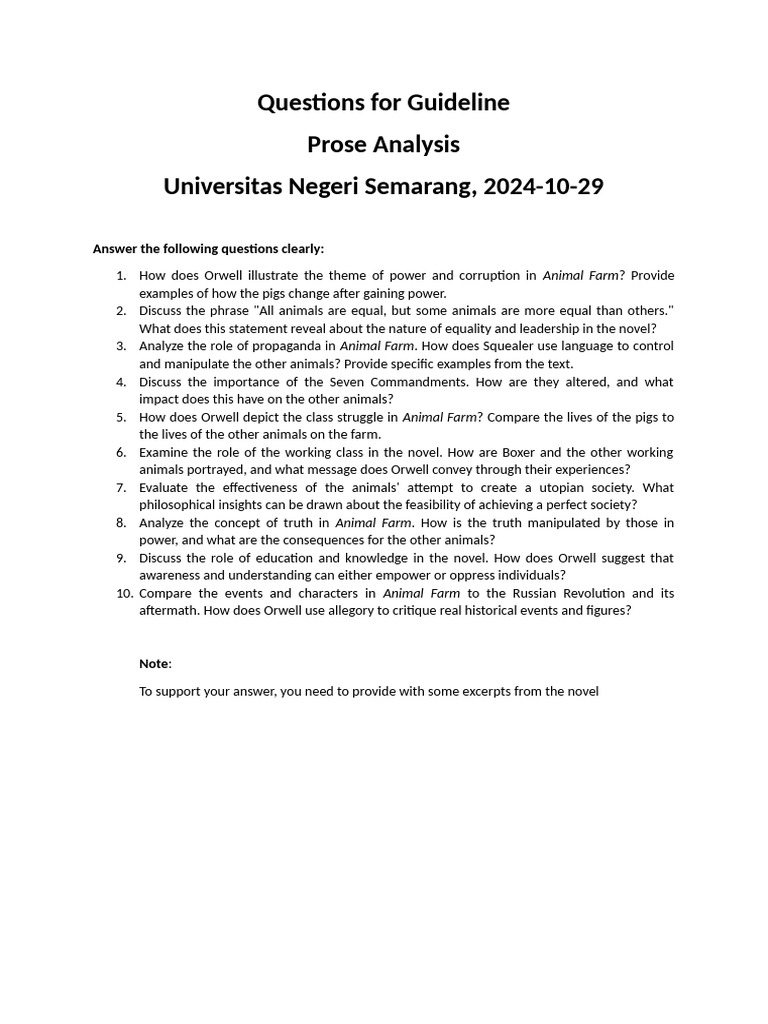Guideline Questions For Animal Farm | PDF | Science & Mathematics