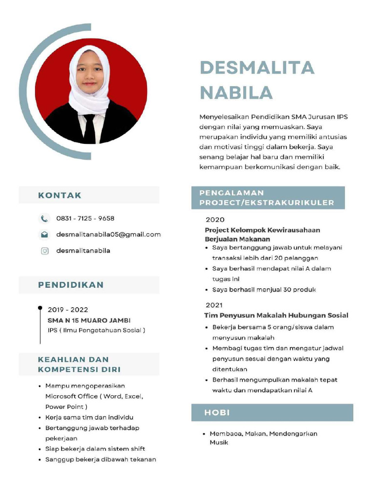 CV Berkas Lamaran Kerja Desmalita Nabila | PDF