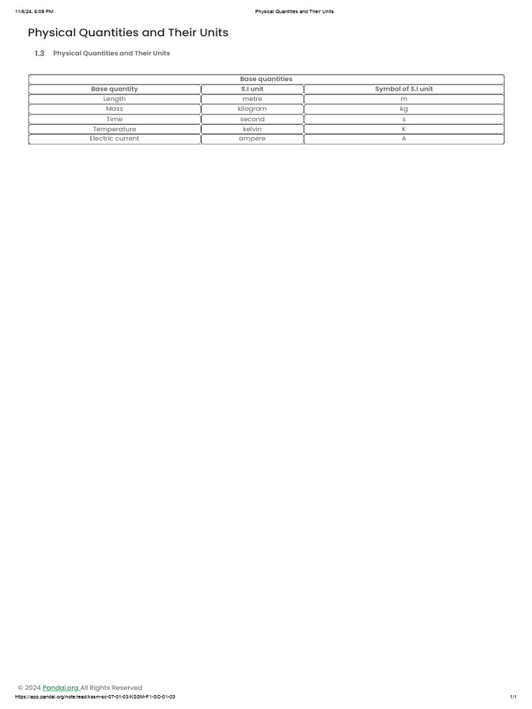 Physical Quantities and Units Overview | PDF