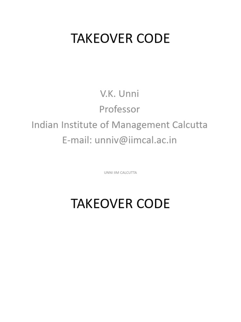 TAKE OVER CODE | PDF | Takeover | Mergers And Acquisitions