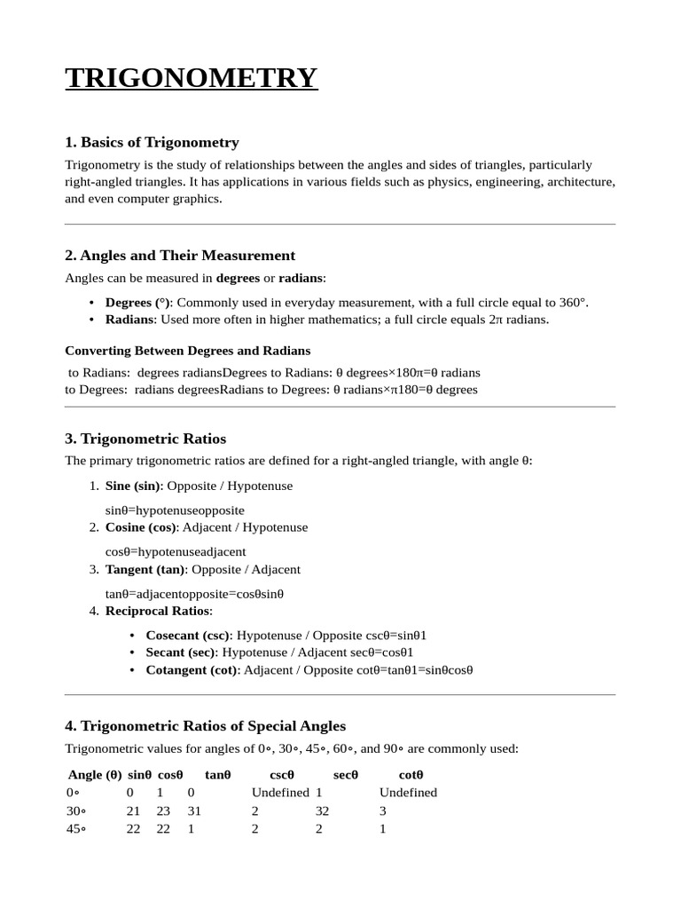 Mathematics Trigonometry Notes Summary | PDF | Trigonometric Functions ...