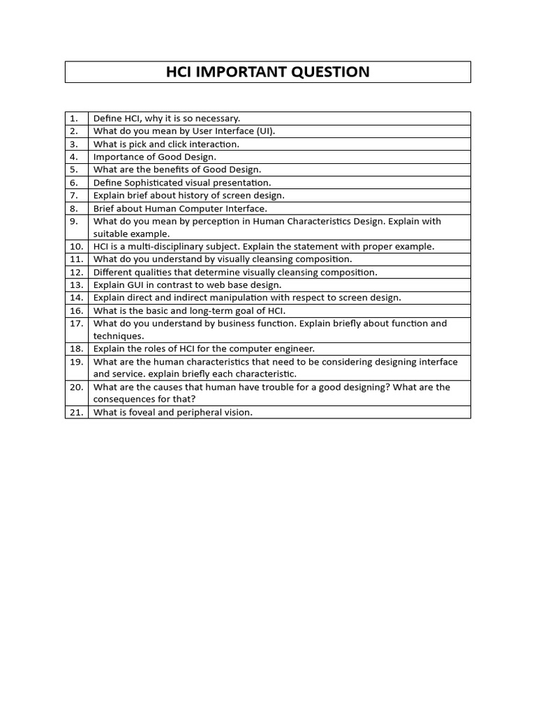 Hci Important Question | PDF | Art | Technology & Engineering