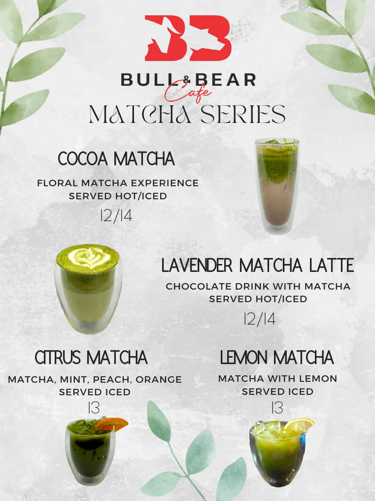 Matcha Drink Menu: Hot & Iced Options | PDF