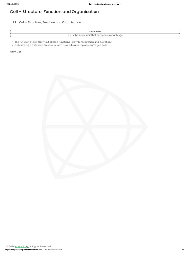Cell - Structure, Function and Organization | PDF | Cell (Biology) | Tissue (Biology)