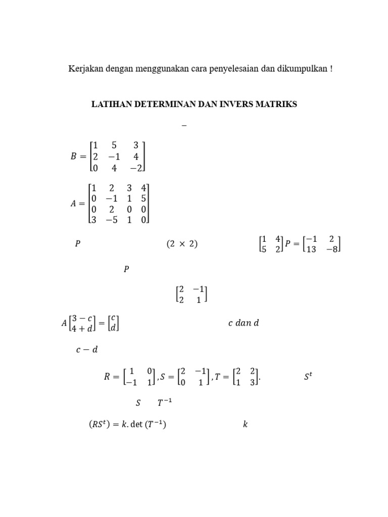 Latihan Determinan & Invers Matriks | PDF | Metode & Bahan Ajar
