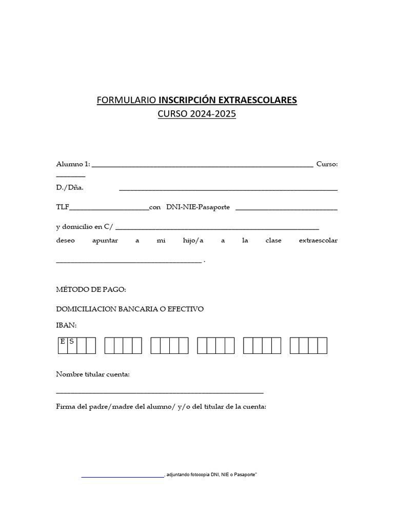 Formulario Pago Extraescolar 2024-25 | PDF