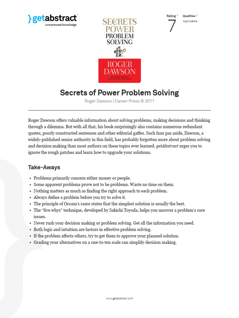 Secrets of Power Problem Solving Dawson en 15863 | PDF | Decision ...