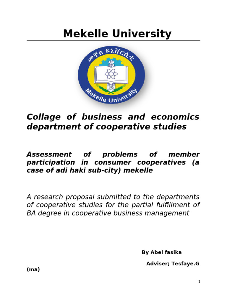 Mekelle University: Collage of Business and Economics Department of Cooperative Studies | PDF ...