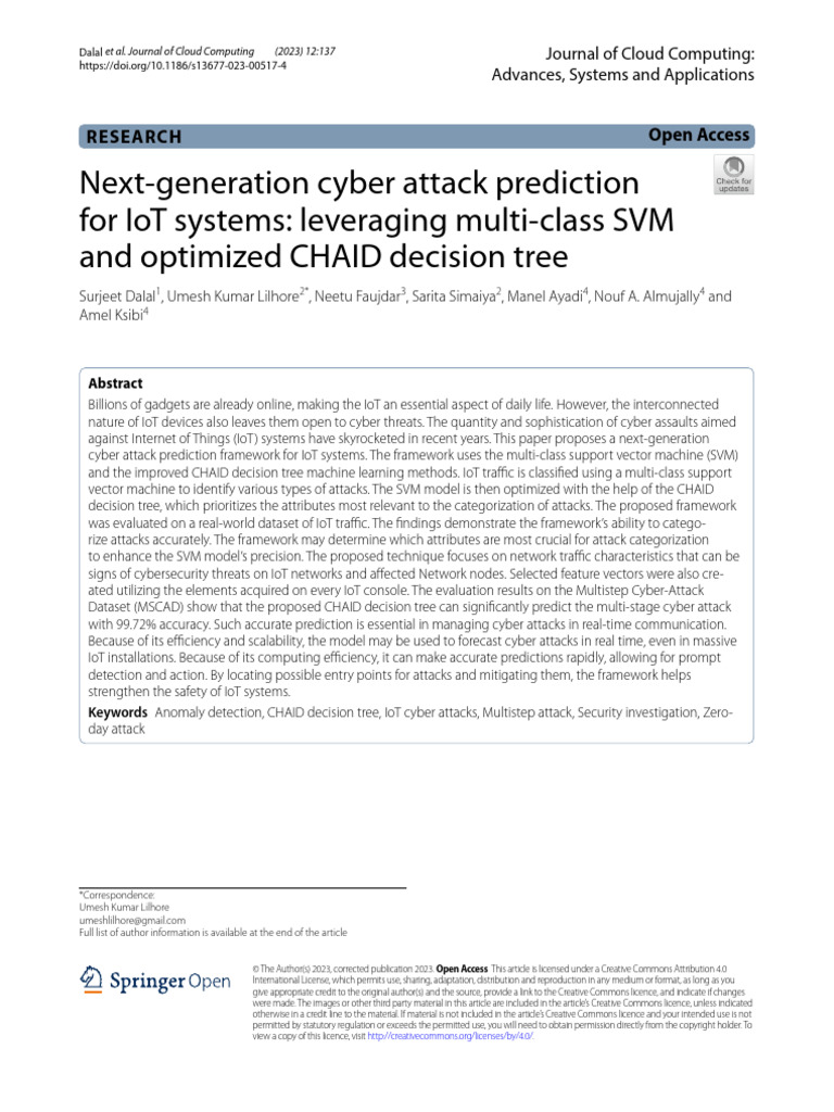 Next-Generation Cyber Attack Prediction For Iot Systems: Leveraging Multi-Class SVM and ...