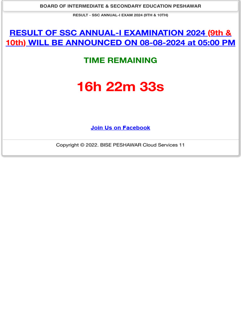 BISE Peshawar SSC Annual-I Result 2024 | PDF