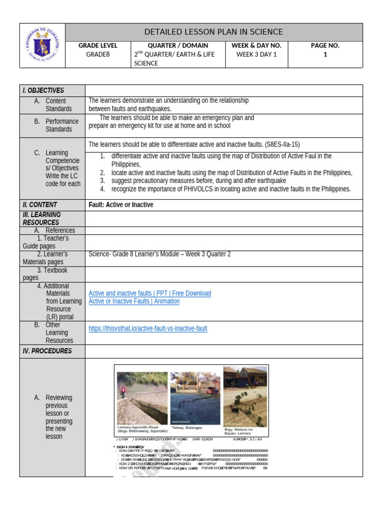 Lesson Plan in Active and Inactive Faults 1 | PDF | Earthquakes ...