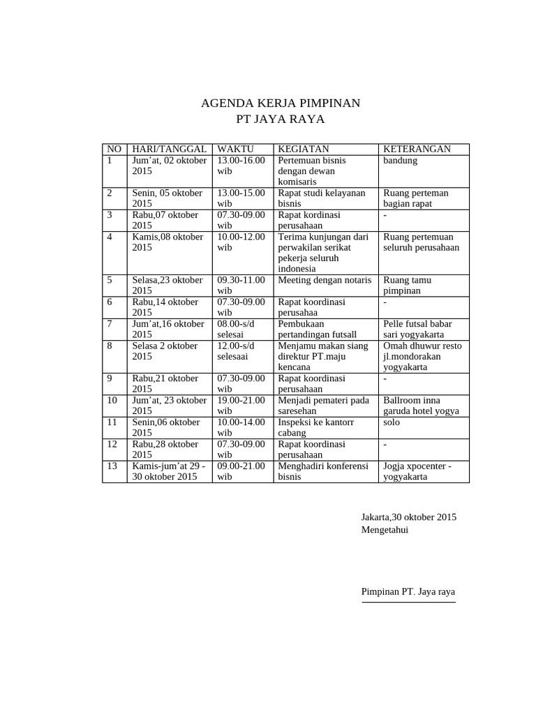 AGENDA KERJA PIMPINAN Mita | PDF
