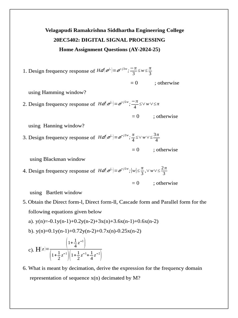 DSP Assignment | PDF | Teaching Methods & Materials