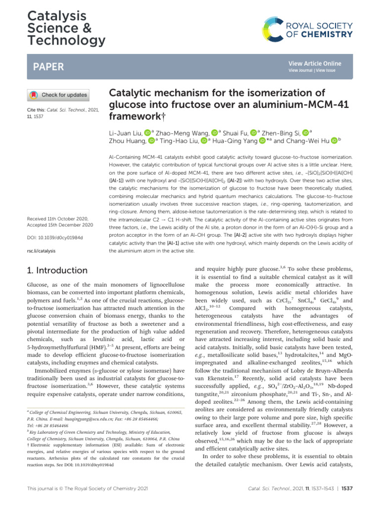 GLUCOSE ISOMERIZATION | PDF | Catalysis | Active Site