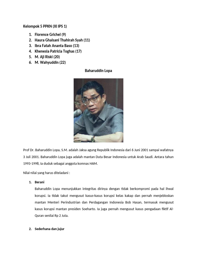 Baharuddin Lopa Kelompok 5 | PDF | Agama & Spiritualitas