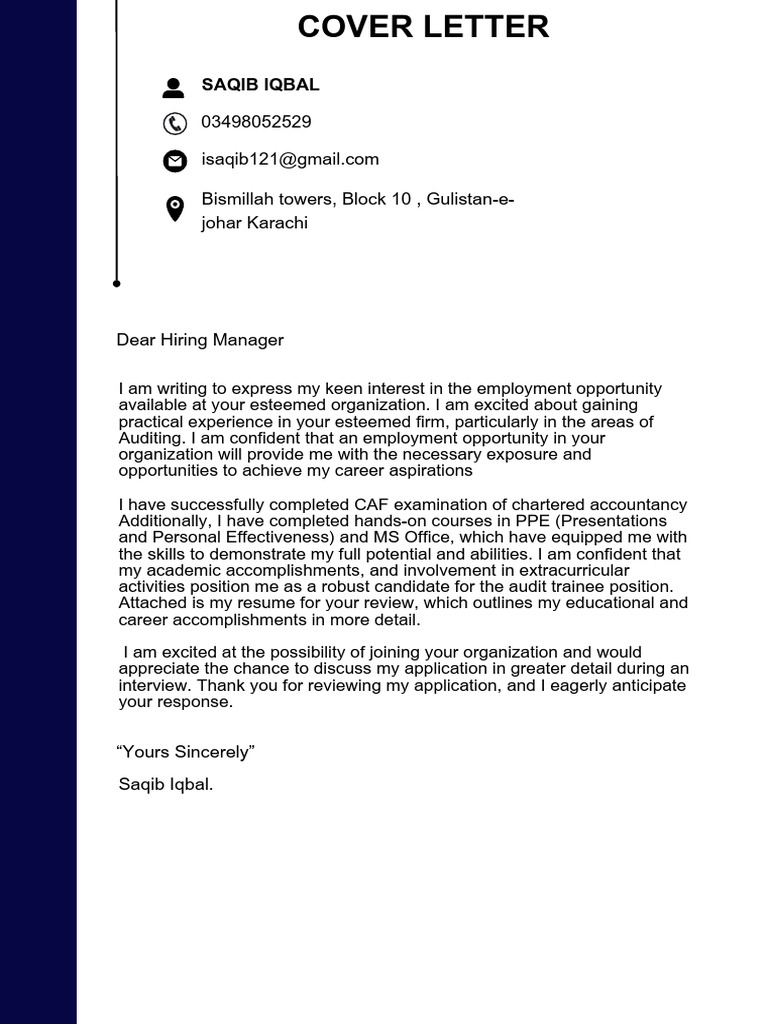 Blue Minimalist Professional Cover Letter | PDF
