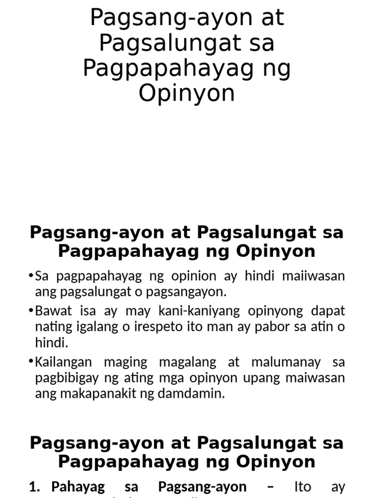 Pagsang Ayon at Pagsalungat Sa Pagpapahayag NG Opinyon | PDF