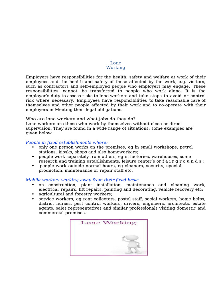 Lone Worker Safety and First Aid Guidelines | PDF | Employment | First Aid