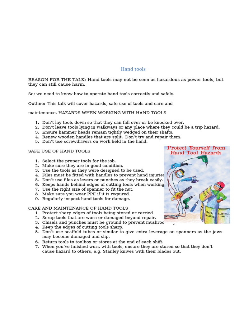 Tool box talk Hand Tool | PDF | Tools | Knife