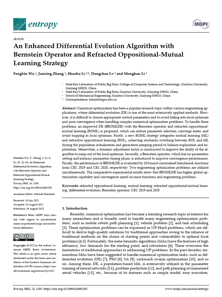An Enhanced Differential Evolution Algorithm With 2 | PDF | Mathematical Optimization | Applied ...