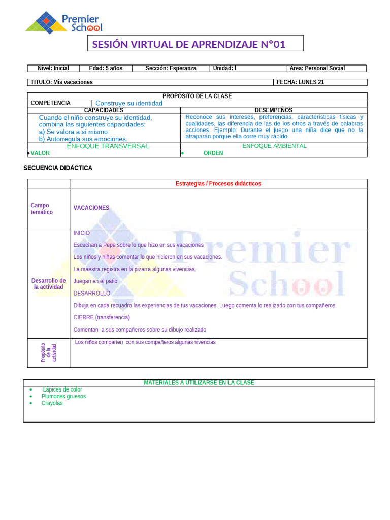 Modelo de Sesion Sesion 1 | PDF