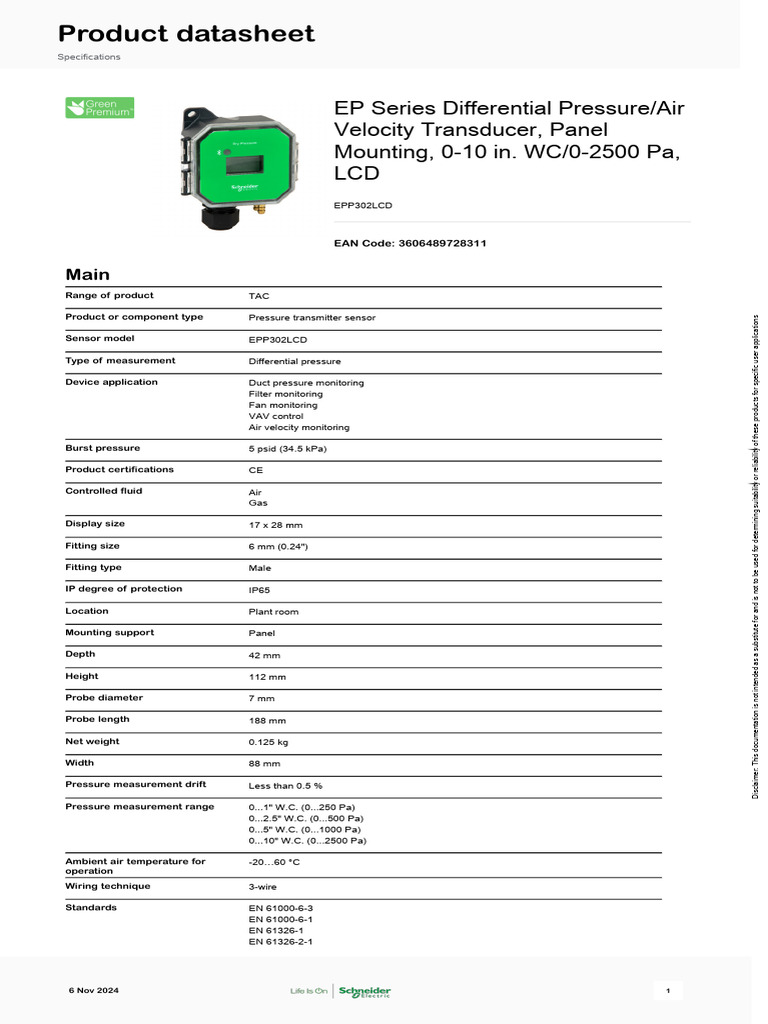 Schneider EPP302LCD Pressure Transducer | PDF | Pressure Measurement ...