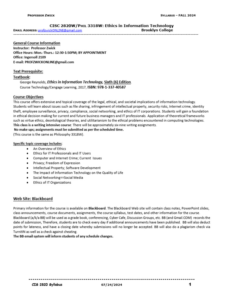 Syllabus 2820 FALL 2024 | PDF | Citation | Apa Style