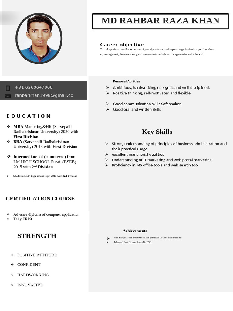 Rahbar Raza Khan CV 2020 | PDF | Human Communication | Cognition