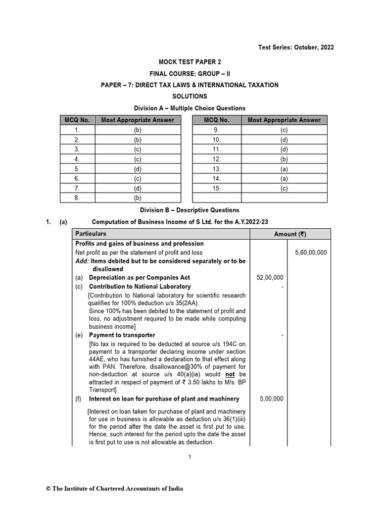 CA Final DT A MTP 2 Nov 2022 | PDF | Tax Deduction | Income Statement