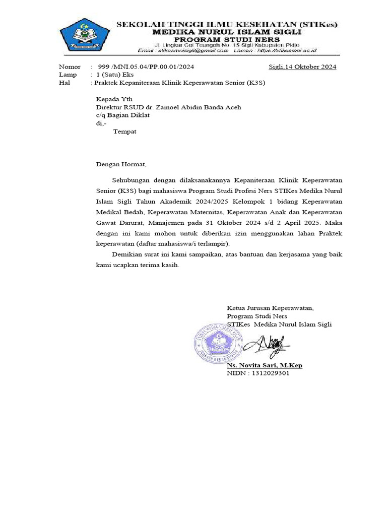 Surat k3s Rsud Za Kelompok 2 | PDF