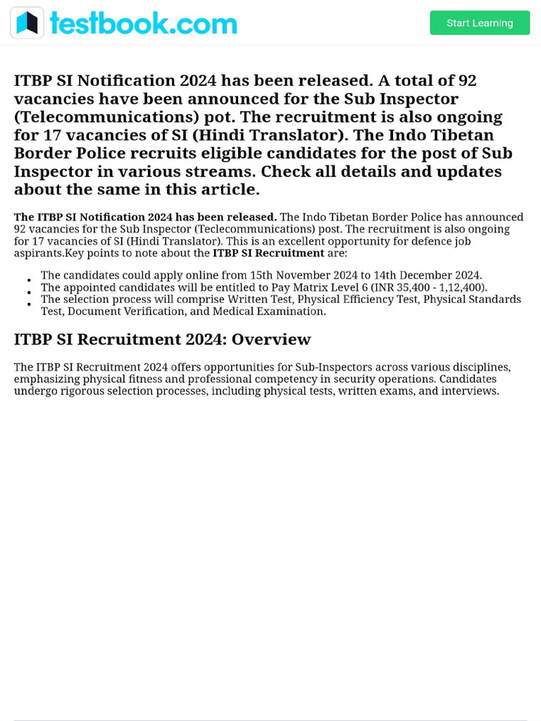 ITBP SI RecruitmentExam Info | PDF