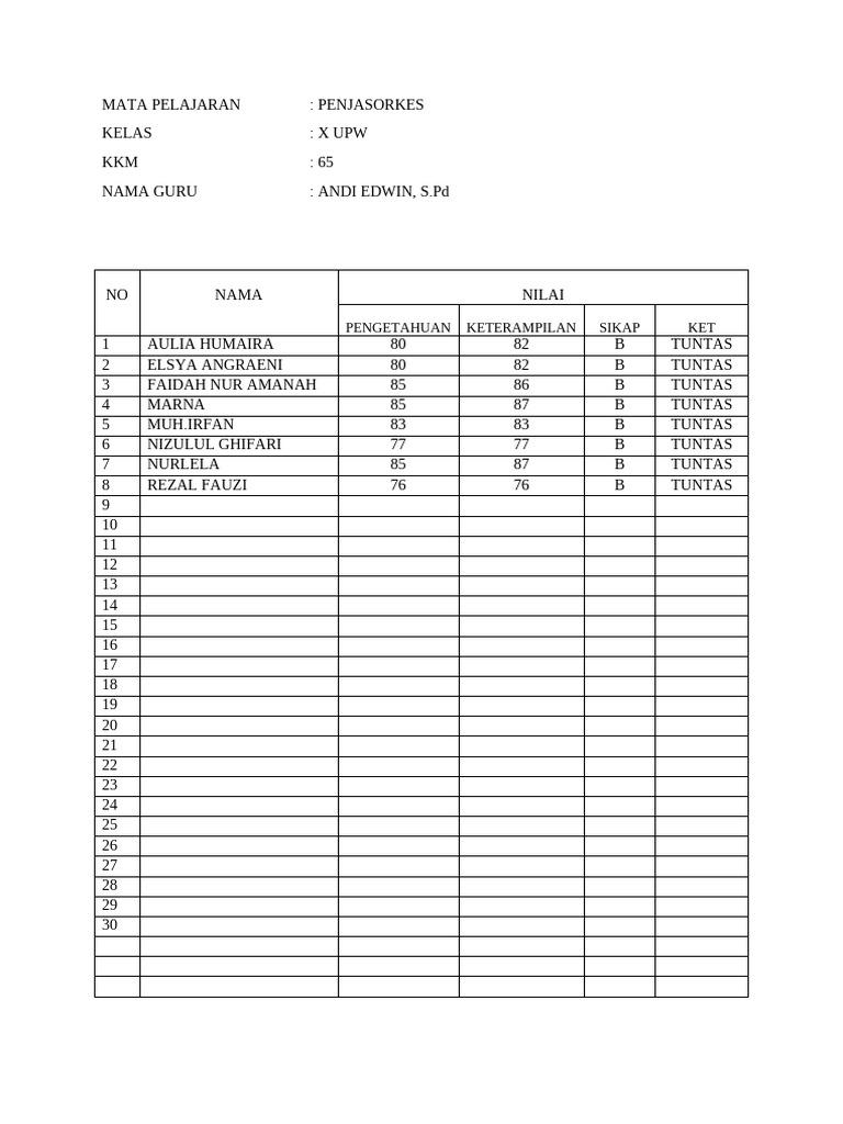 Penjas X Upw Sem 2 | PDF