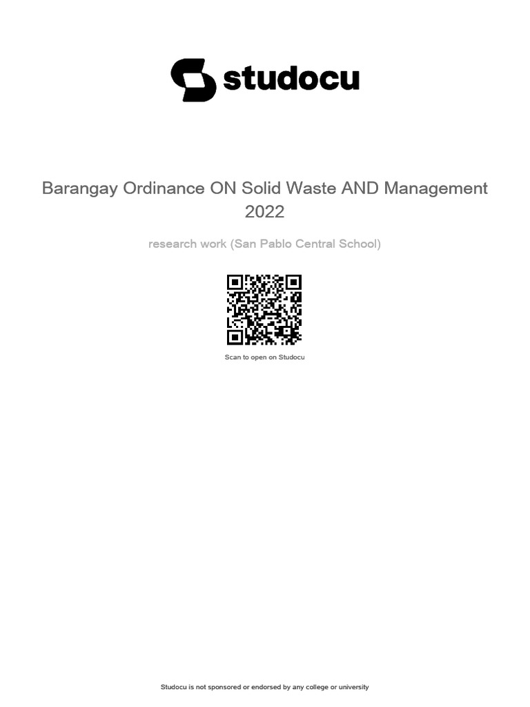 Barangay Solid Waste Management Ordinance | PDF | Municipal Solid Waste ...