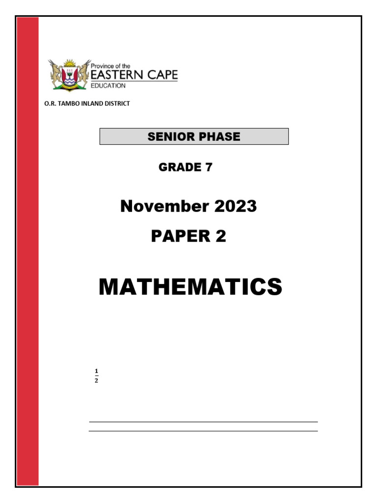 Maths GR 7 ORTID NOVEMBER 2023TERM 4 GRADE 7 MATHEMATICS PAPER 2 | PDF ...