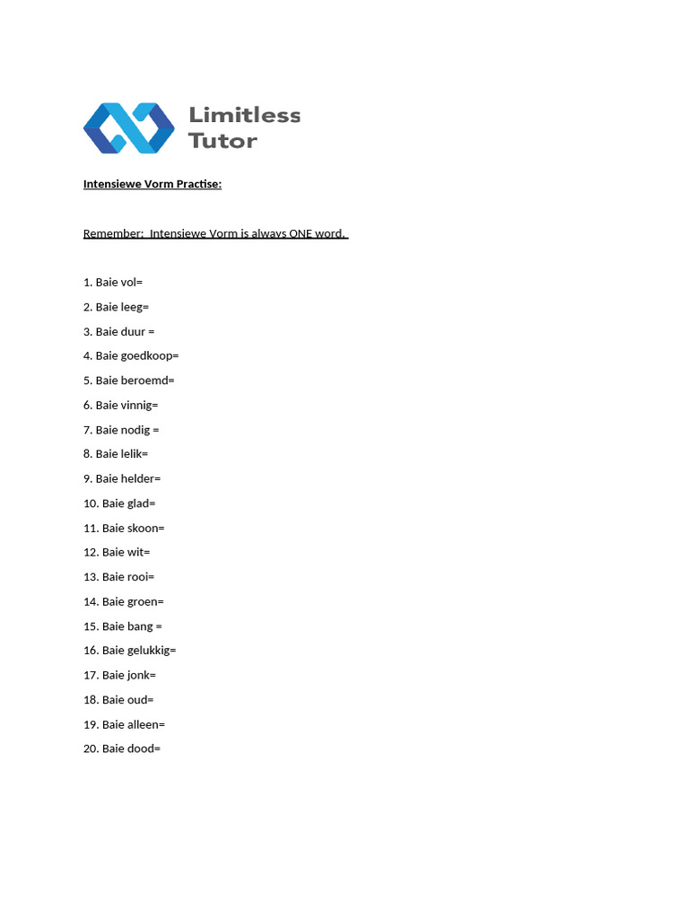 Intensiewe Vorm Practise 02 | PDF