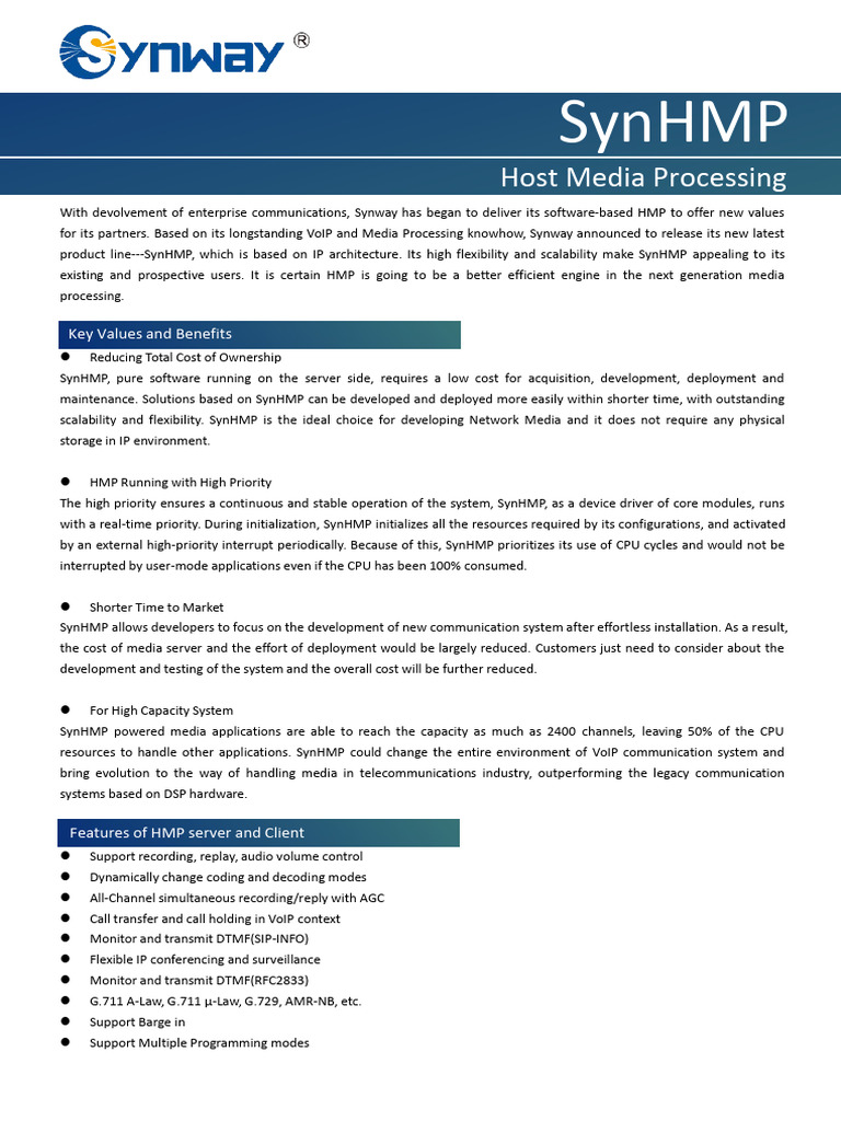 Syn HMP | PDF | Server (Computing) | Voice Over Ip