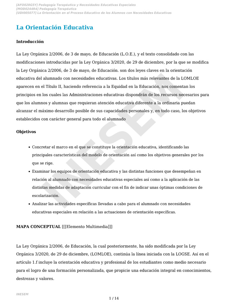 La Orientación en El Proceso Educativo de Los Alumnos Con Necesidades ...