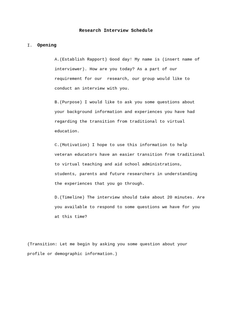 Research Interview Schedule Sample Send | PDF | Educational Technology ...