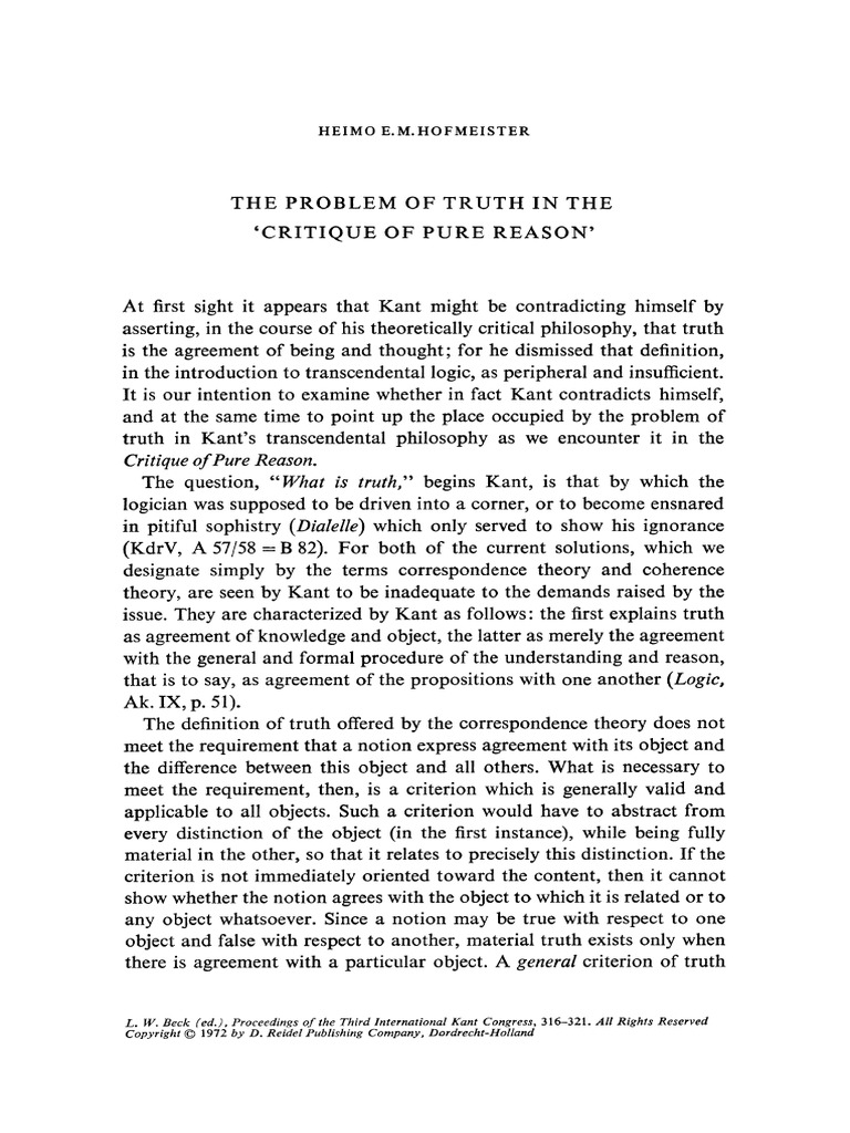 Hofmeister - The Problem | PDF | Truth | A Priori And A Posteriori