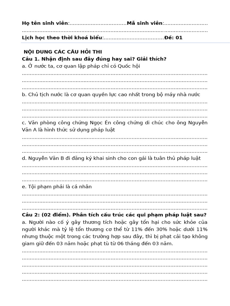 Ktra Giữa Kì PLDC 2024-2025 | PDF