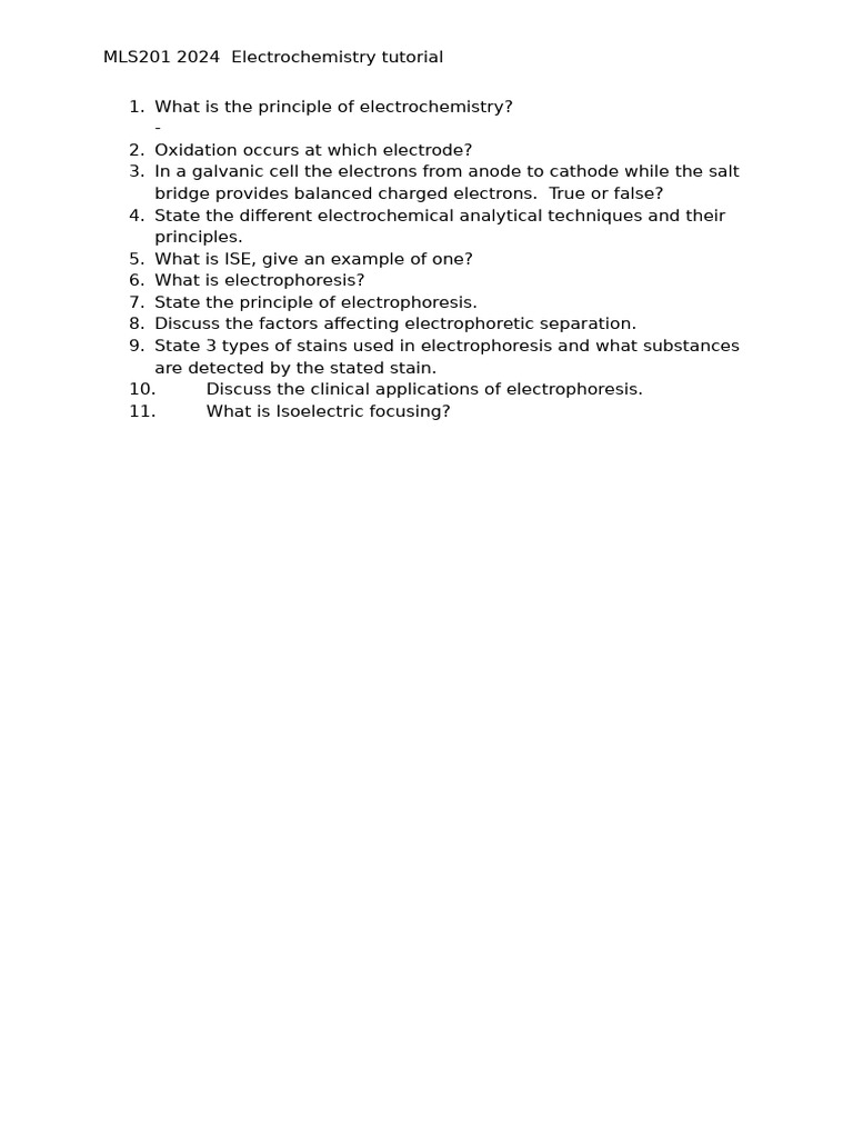 MLS201 Tutorial Electrochemical 2024 | PDF