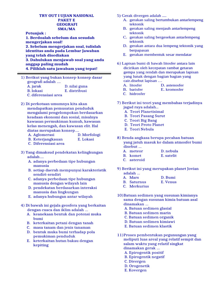 Try Out Ujian Nasional Geografi e | PDF