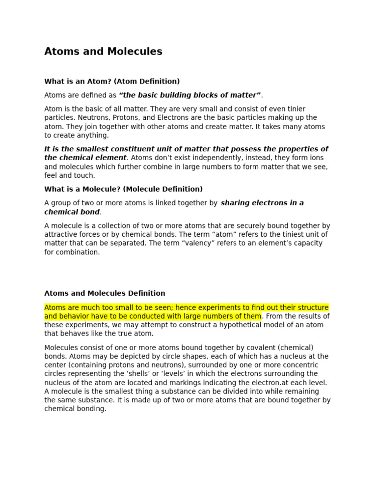 Atoms and Molecules | PDF | Atoms | Proton