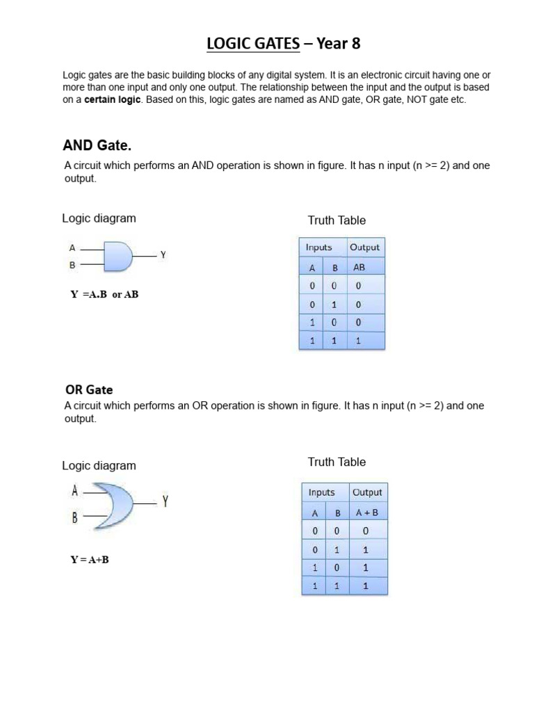 LOGIC GATES NOTE - Yr 8 | PDF | Science & Mathematics | Computers