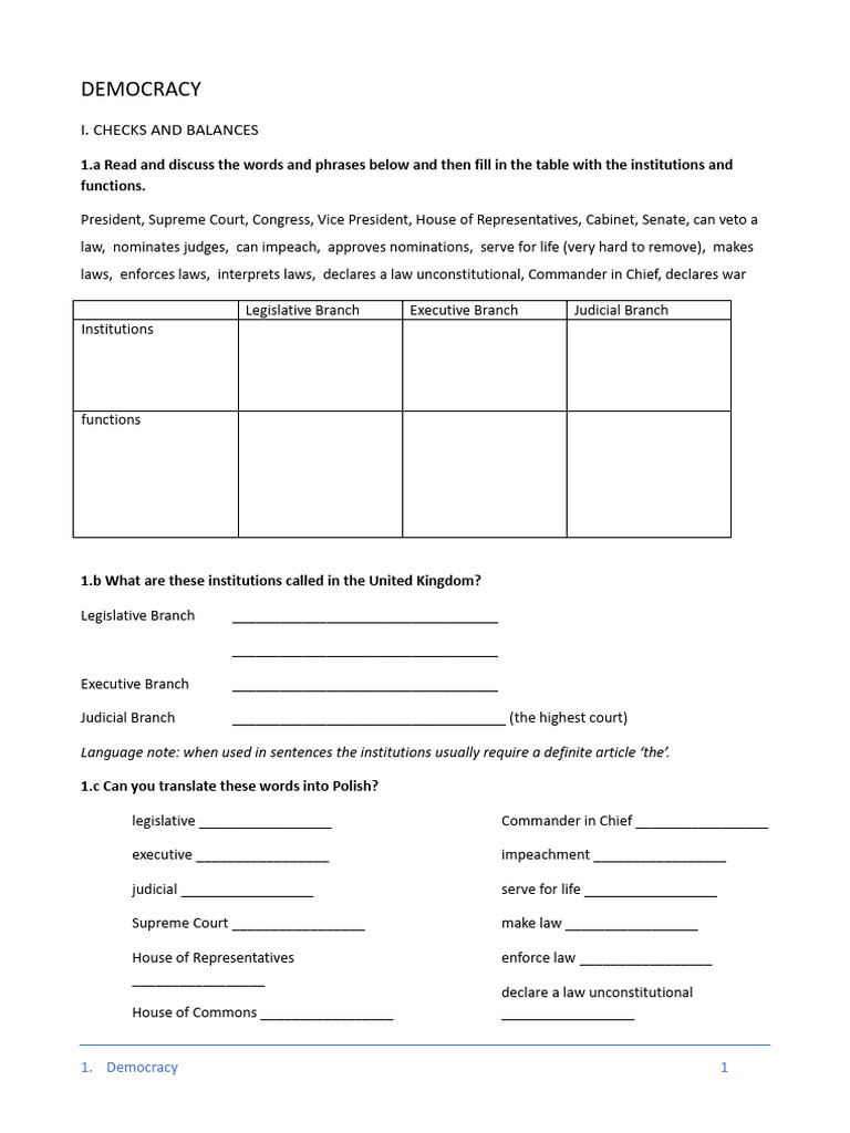 1 Democracy | PDF | Separation Of Powers Under The United States ...