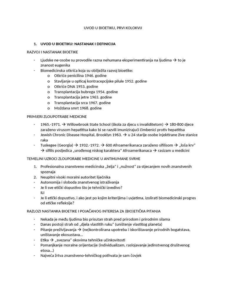 UVOD U BIOETIKU, 1 Skripta | PDF