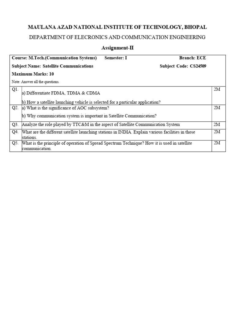 Satellite Comm. Assignment | PDF