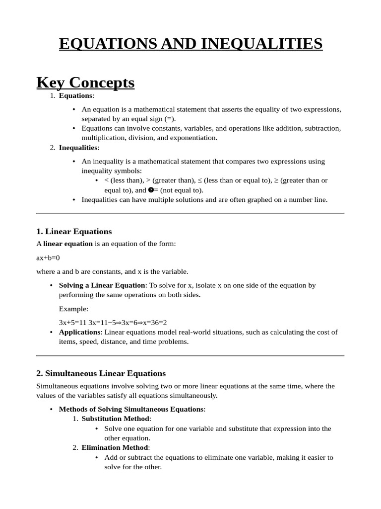 Equations and Inequalities Explained | PDF | Equations | Quadratic Equation